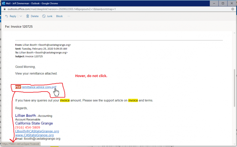 Illustration of how to check a link's destination on a possible ...